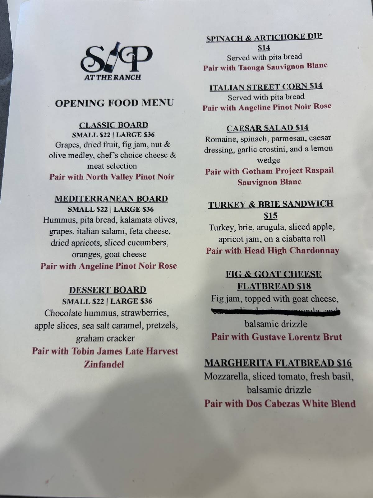 Menu at Sip at the Ranch pub & bar, Goodyear