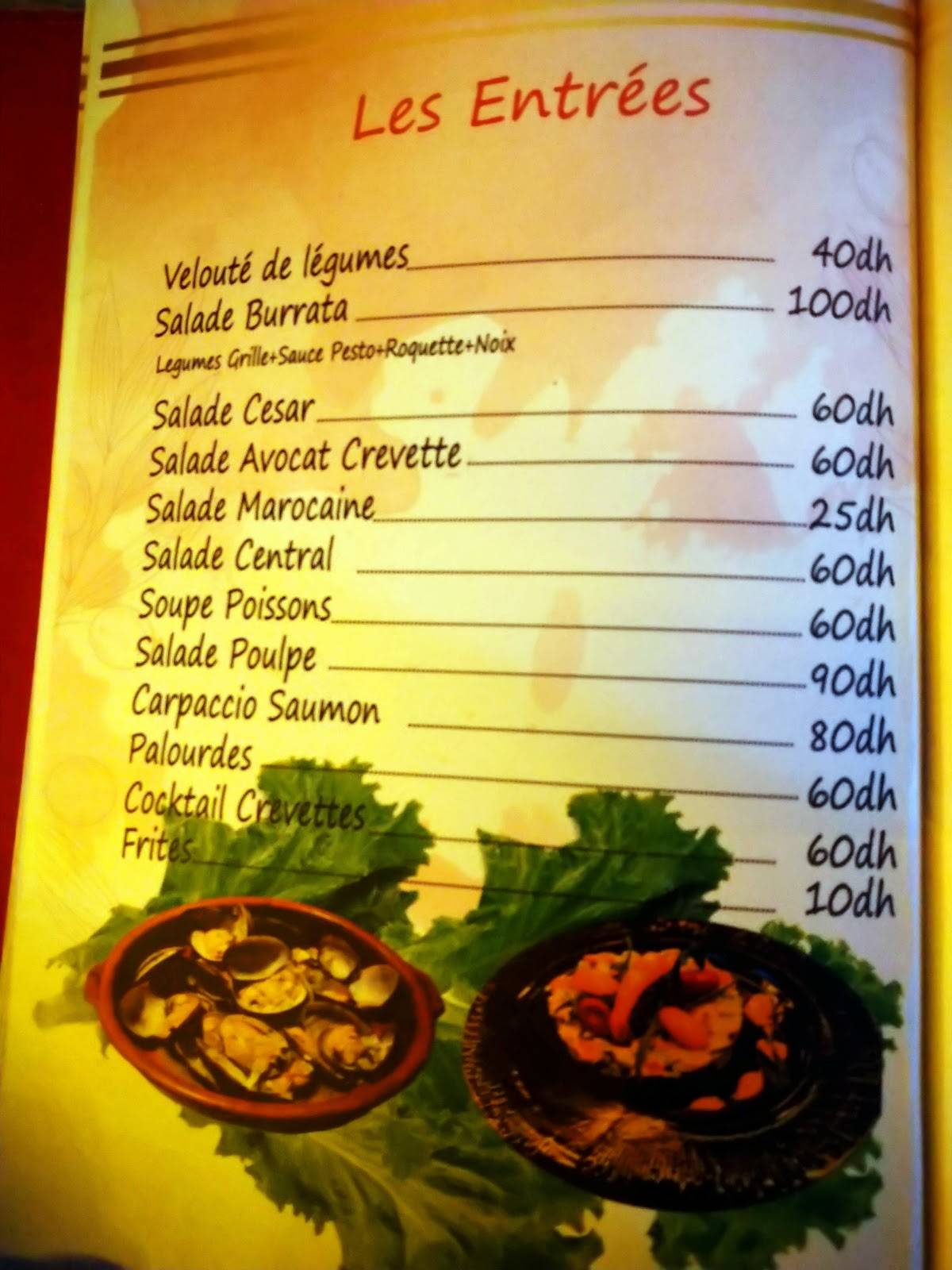 Menu at Gran Café Central cafe, Tangier