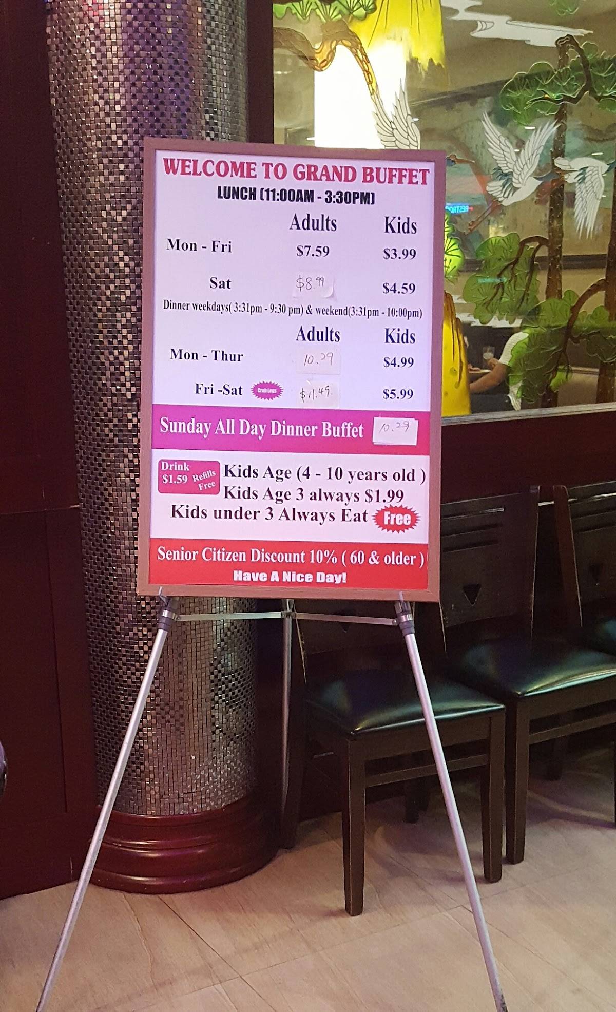 Menu at Grand Buffet restaurant, Seguin