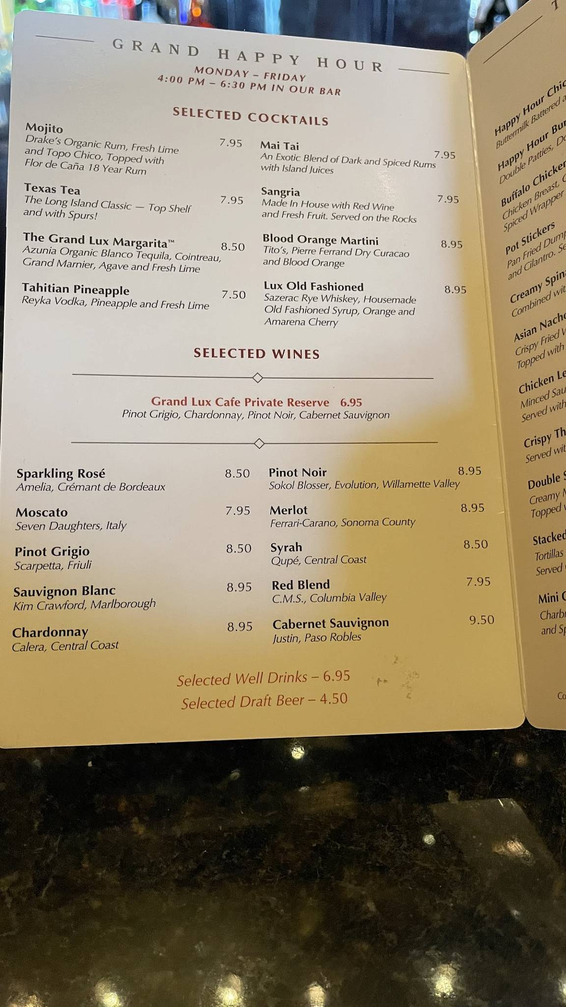 Menu at Grand Lux Cafe, Paramus