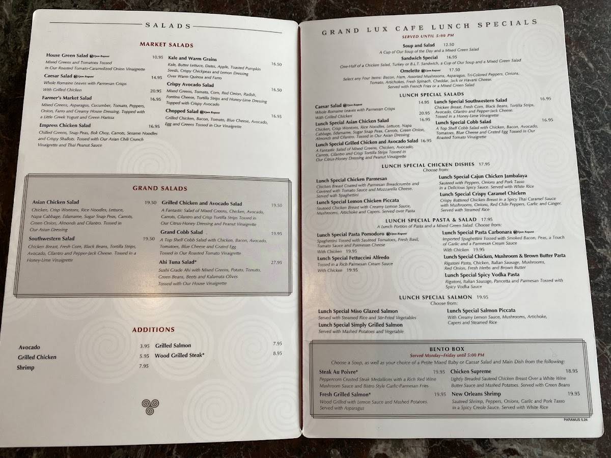 Menu at Grand Lux Cafe, Paramus, 1 Garden State Plaza Blvd