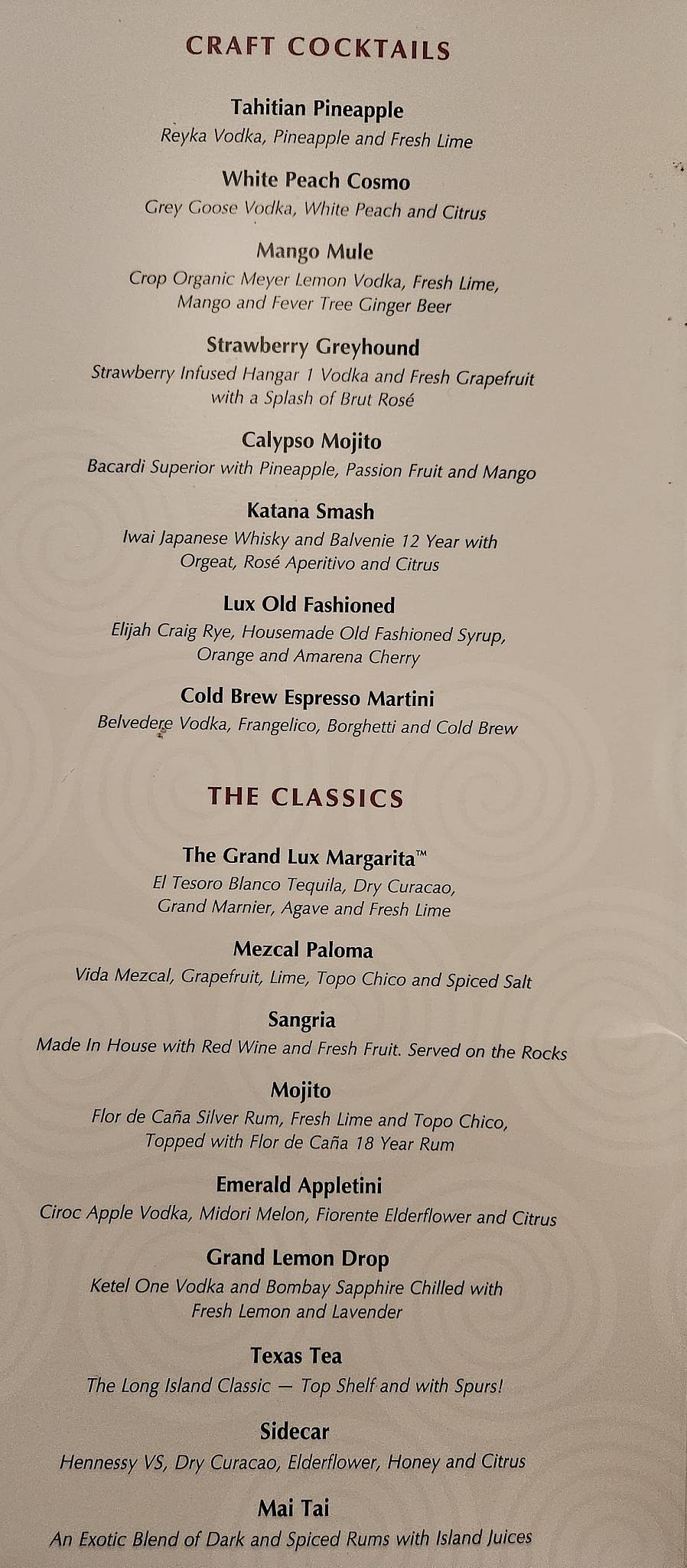 Menu at Grand Lux Cafe, Paramus, 1 Garden State Plaza Blvd