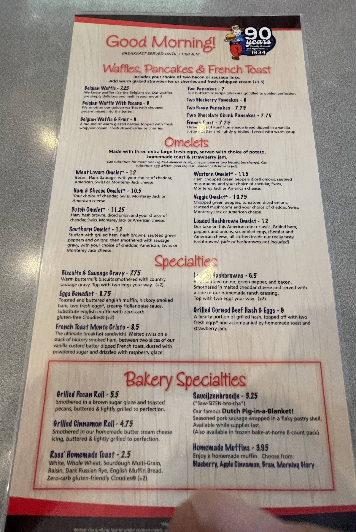 Menu at Russ' Restaurant, Grand Rapids, Alpine Ave NW