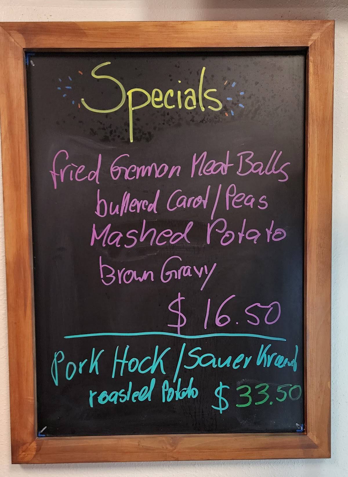 Menu at Grandpa's Schnitzel restaurant, Sarasota