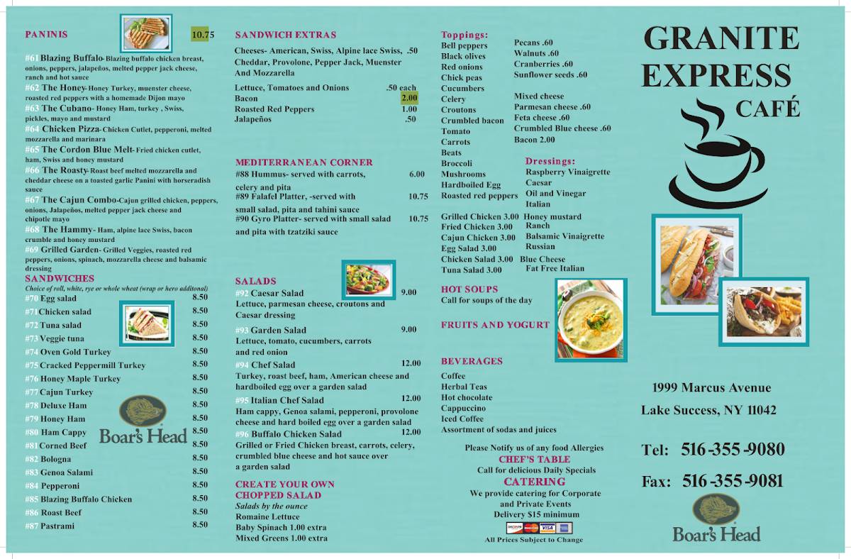 Menu at Granite Express Cafe, North New Hyde Park