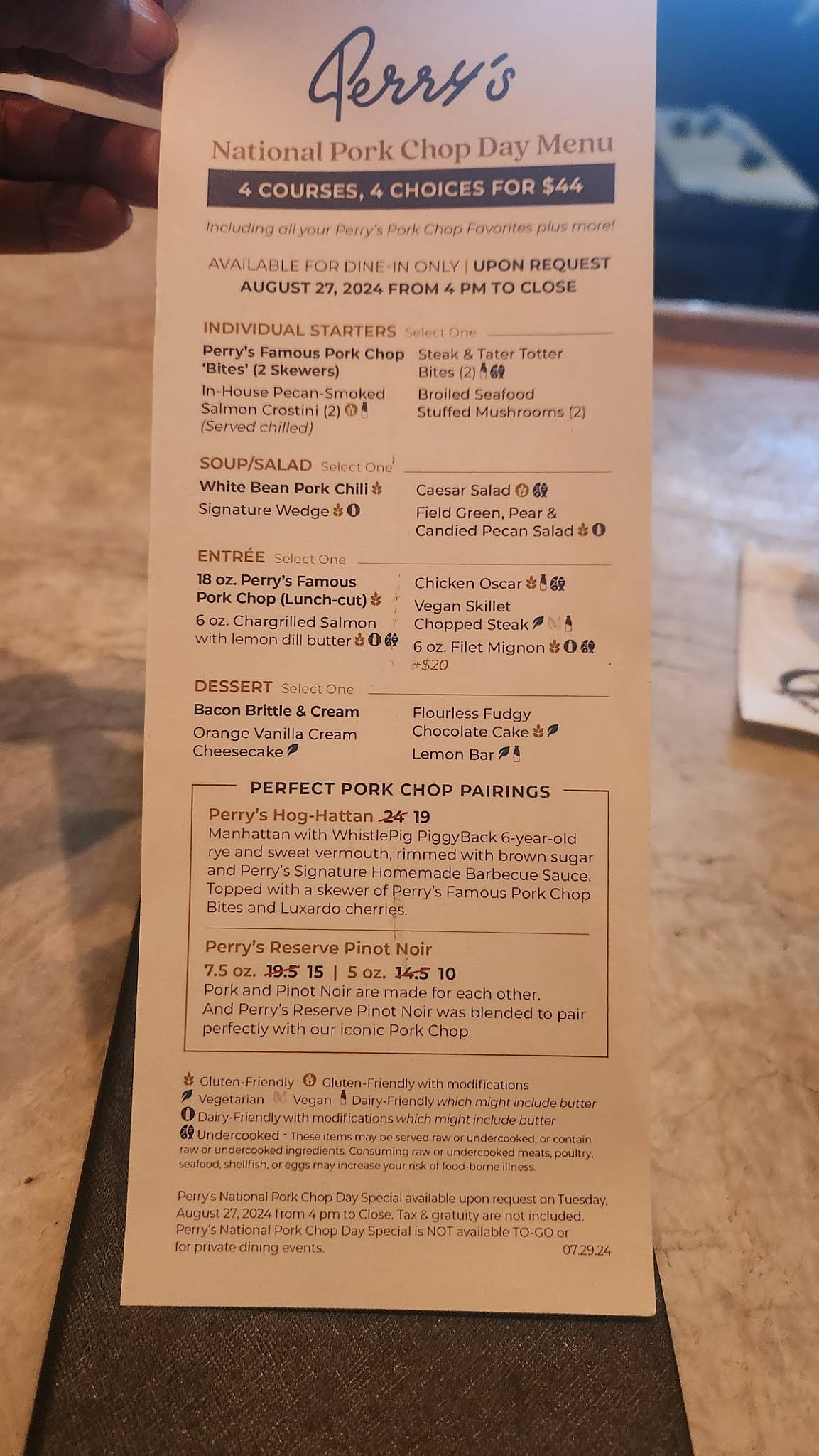 Menu at Perry's Steakhouse & Grille, Grapevine