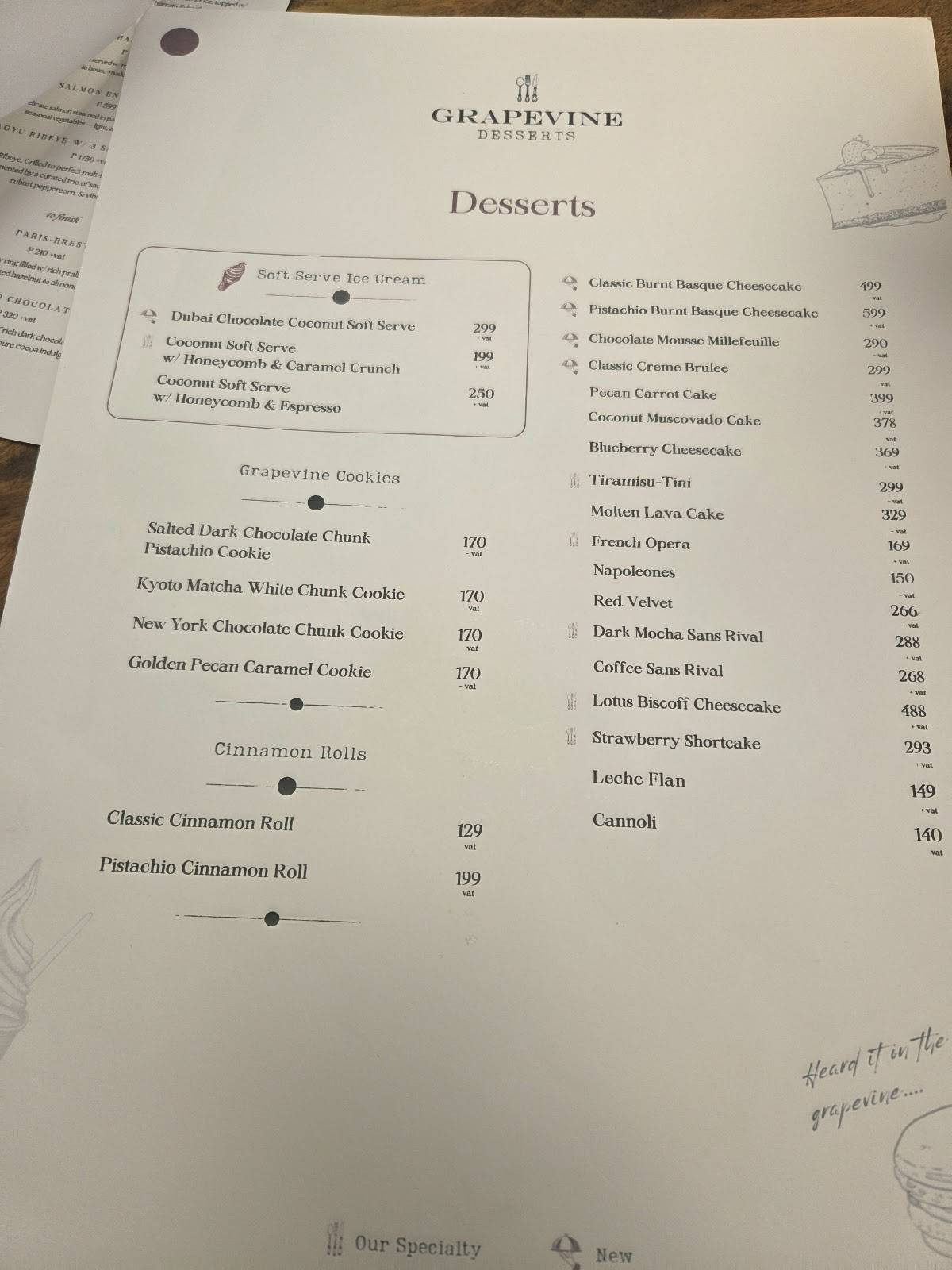 Menu at Grapevine Restaurant, Quezon City