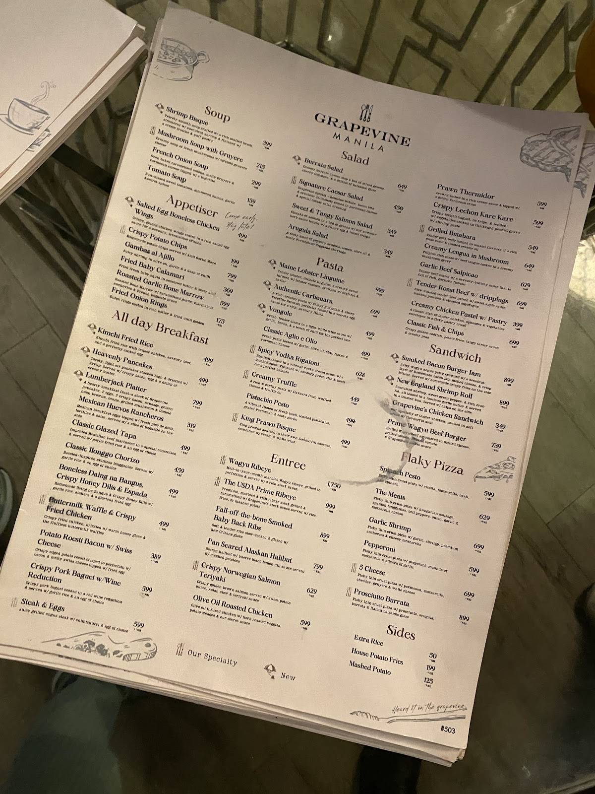 Menu at Grapevine Restaurant, Quezon City