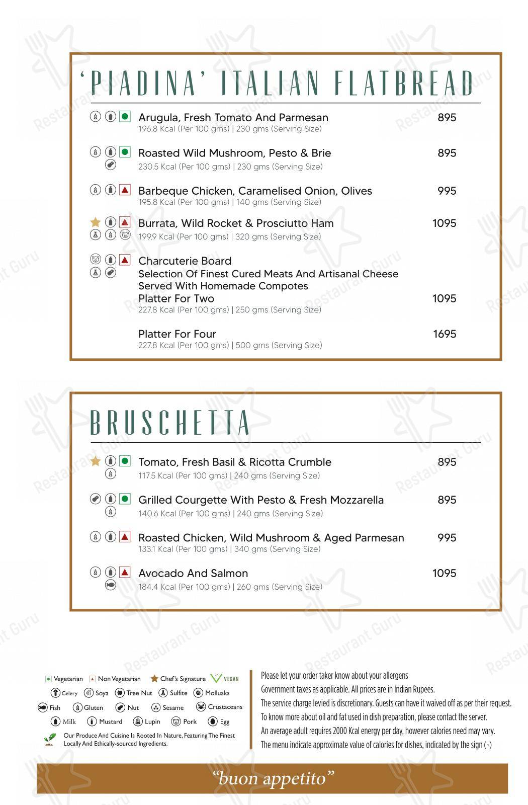 Menu at Grappa Bar, New Delhi