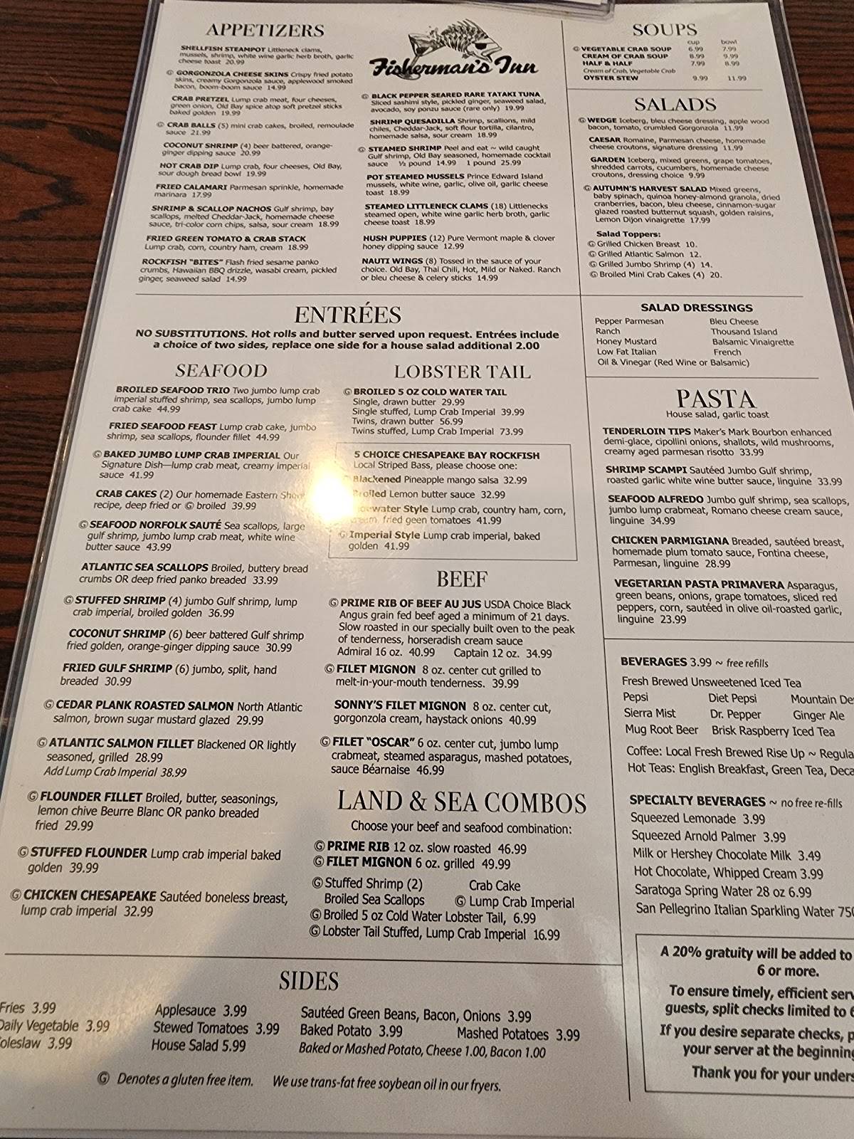 Menu at Fisherman's Inn Restaurant, Grasonville