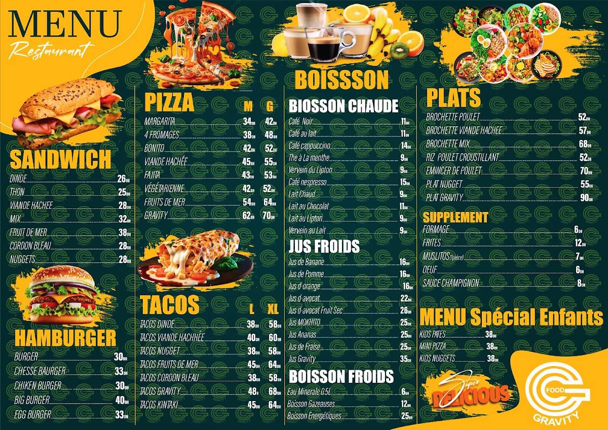 Menu at Gravity Food restaurant, Oujda