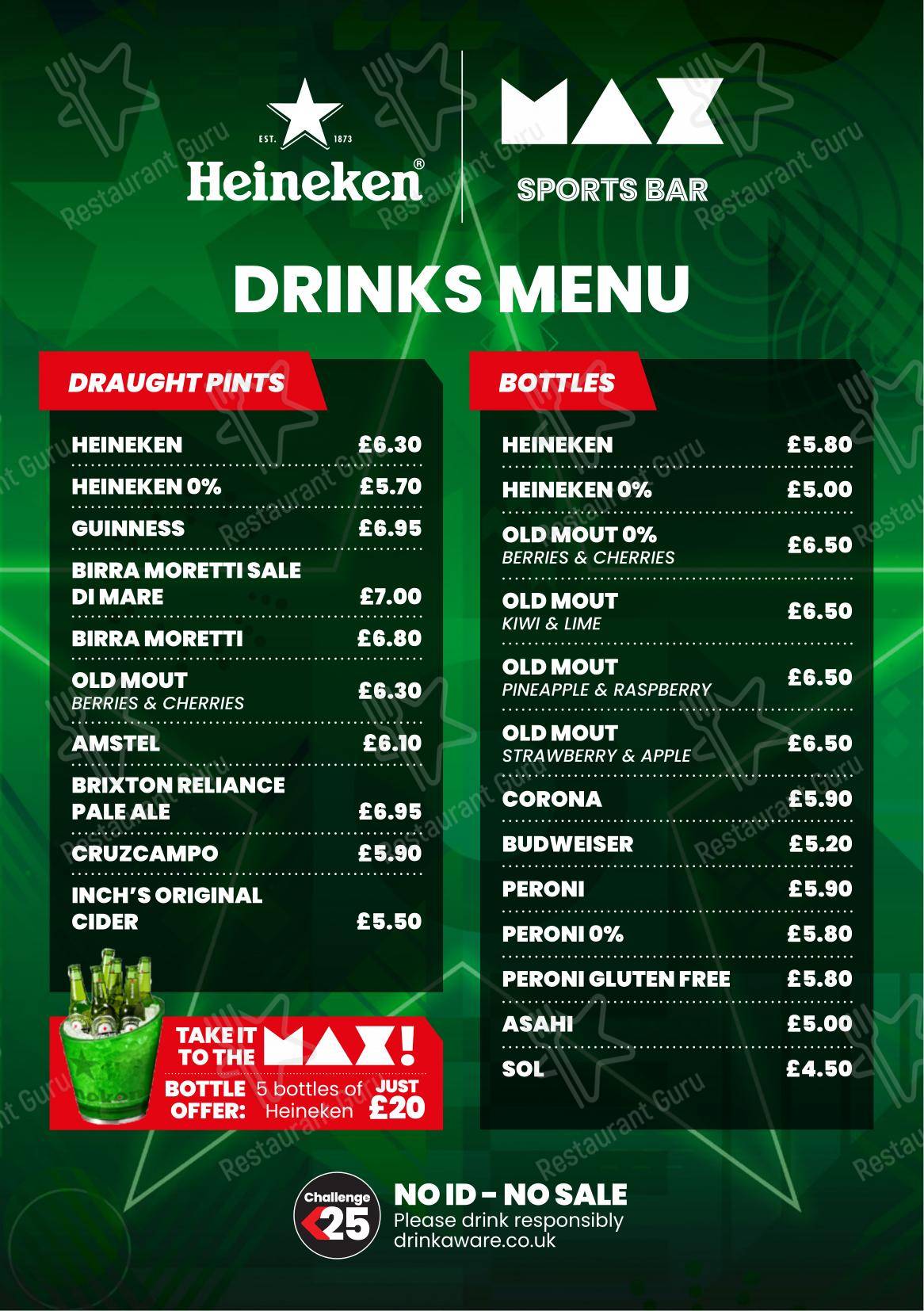 Menu at Gravity MAX, London