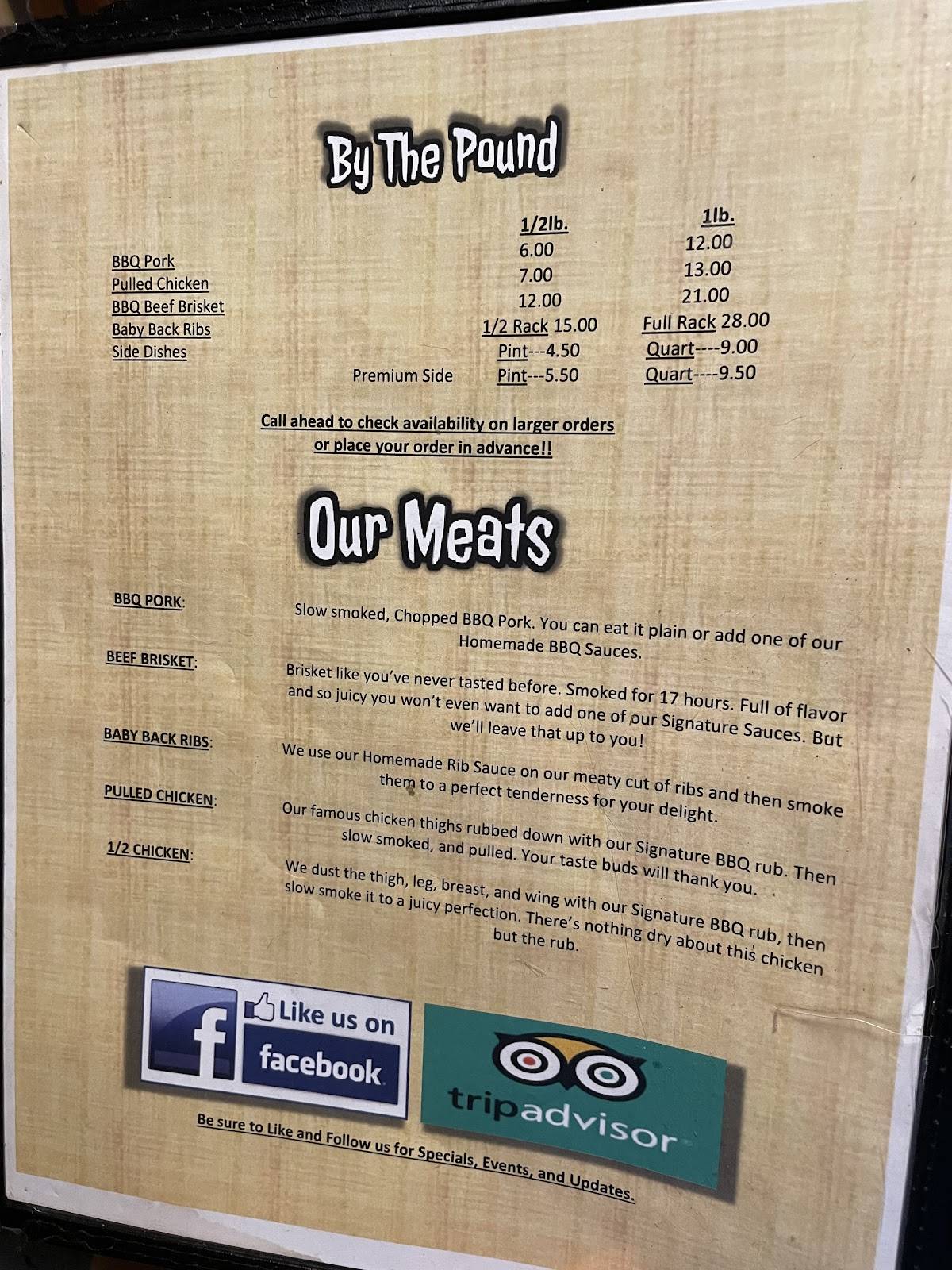 Menu at The Hog’s Trough BBQ, Grayson, KY-7