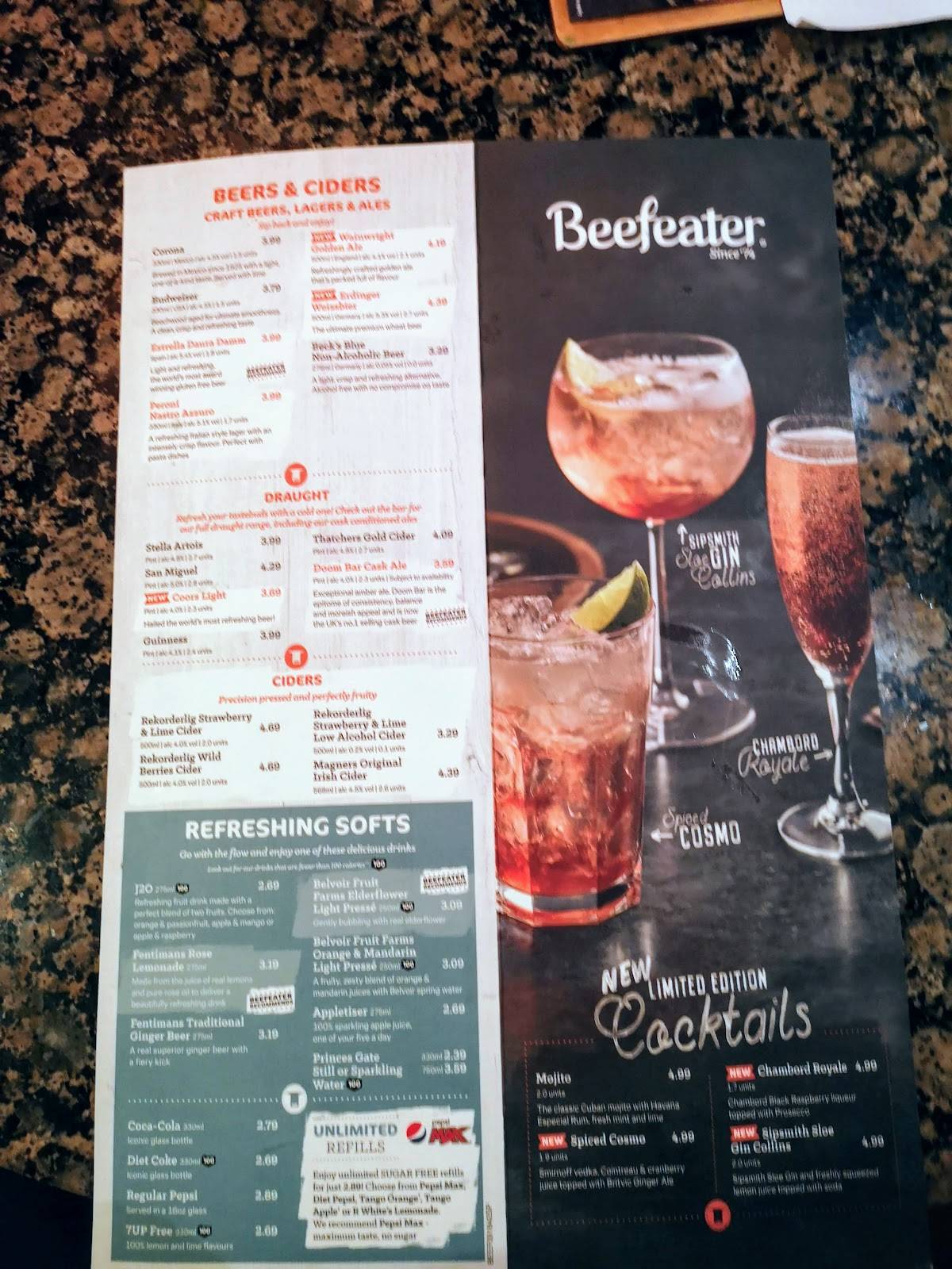 Carta del restaurante Great Oak Beefeater, Petersfield