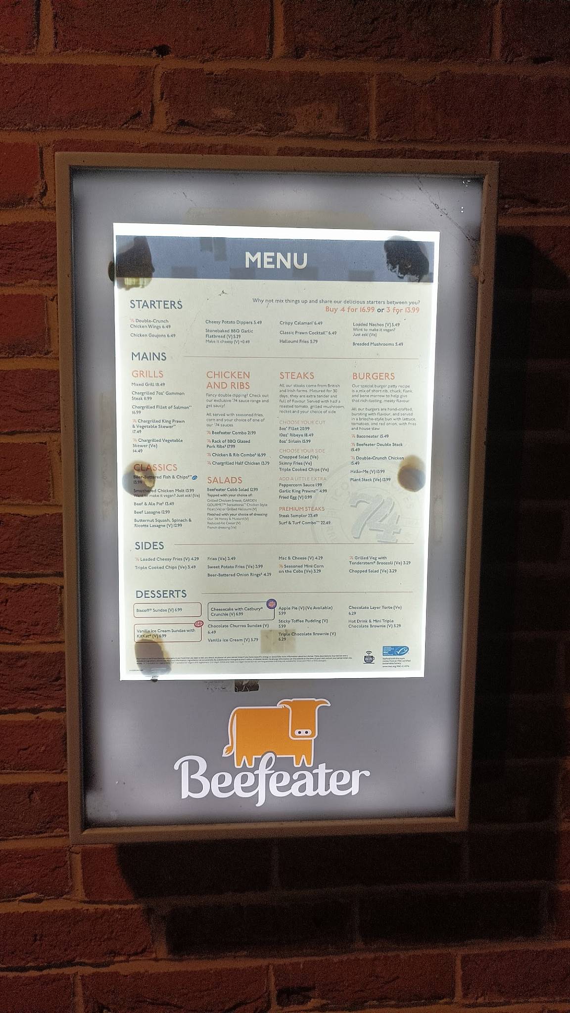 Menu at Great Oak Beefeater restaurant, Petersfield