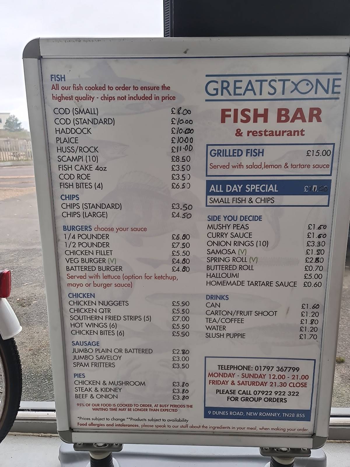 Menu at Greatstone Fish Bar & Restaurant, New Romney