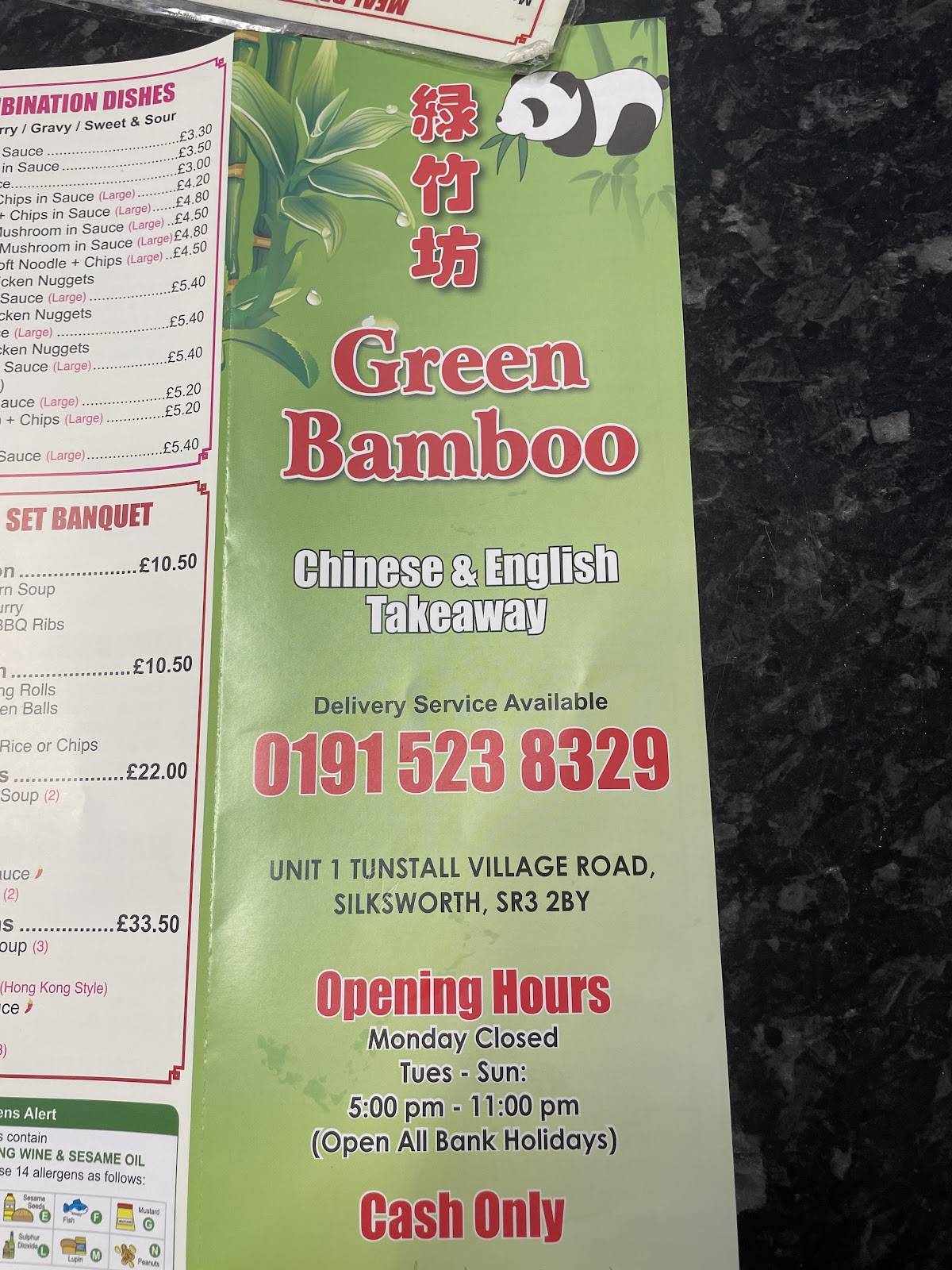 Menu at Green Bamboo Chinese Takeaway restaurant, Sunderland, 1 ...