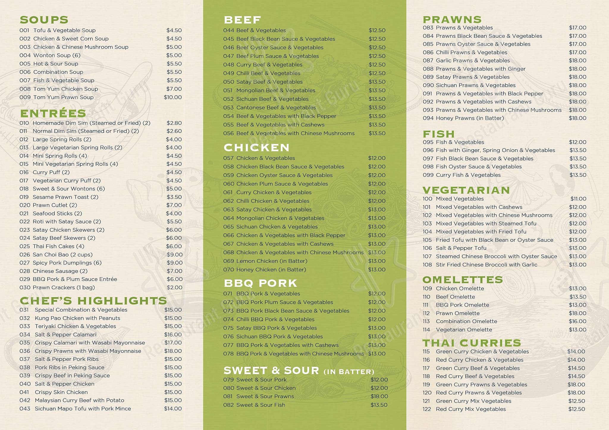 Menu at Green Dragon Take Away Food fast food, Prahran