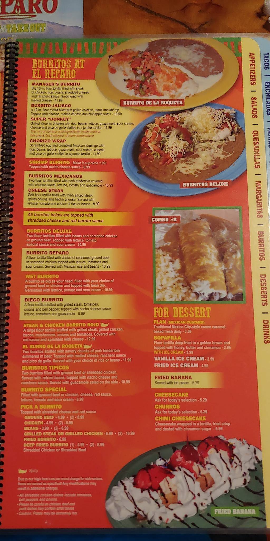 Menu at El Reparo Mexican Restaurant, Greensburg