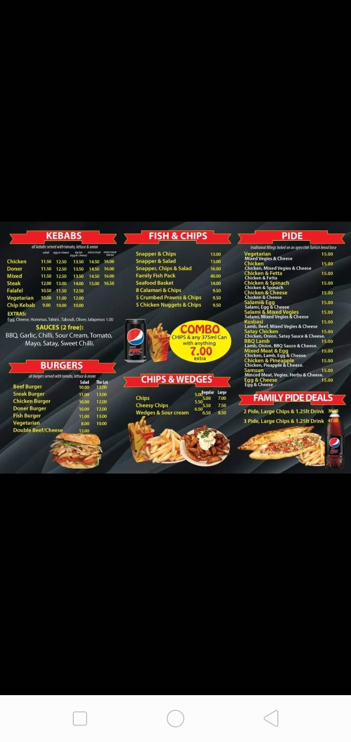 Menu at Greenwood kebab and fish chips house restaurant, Greenwood