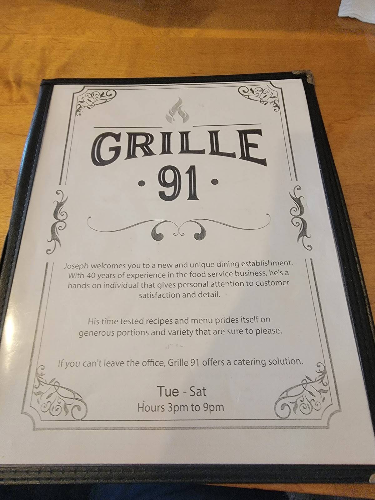 Menu at Grille 91 restaurant, Akron