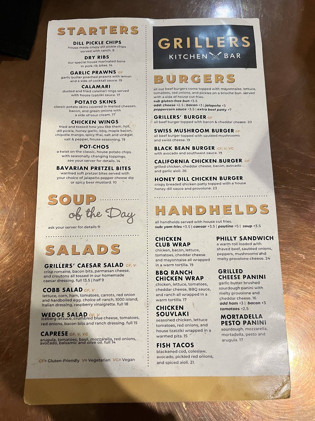 Menu at Grillers Kitchen & Bar, Rocky Mountain House