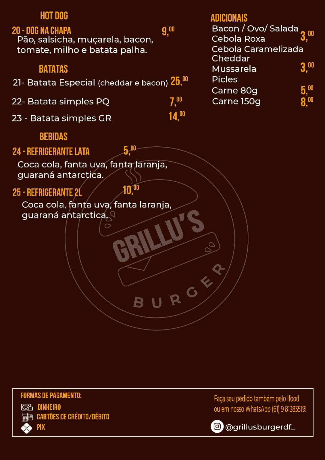 Menu em Grillu’s Burger restaurante, Brasília