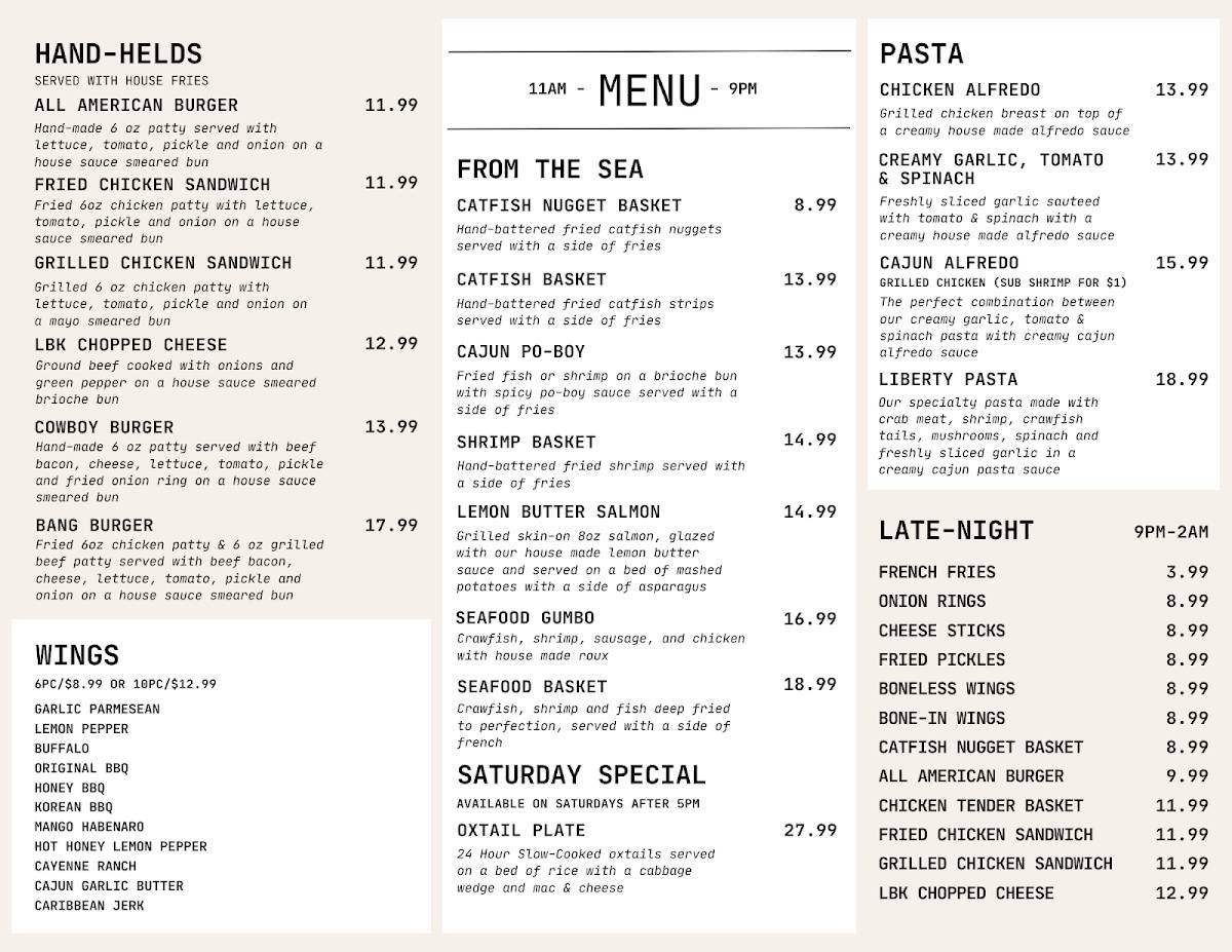 Menu at Ground Zero pub & bar, Lubbock