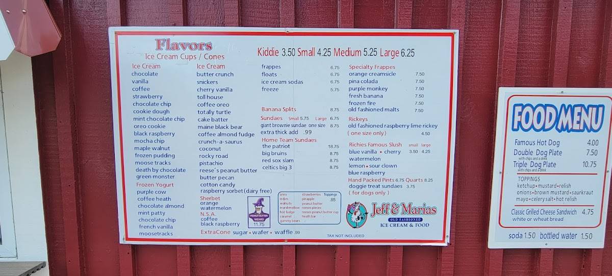 Menu at Jeff and Maria's Old Fashioned Ice Cream and Food desserts ...