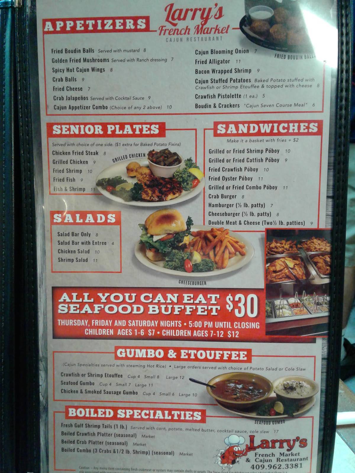 Menu at Larry & Rita's Mexican Cajun Bar & Grill, Groves