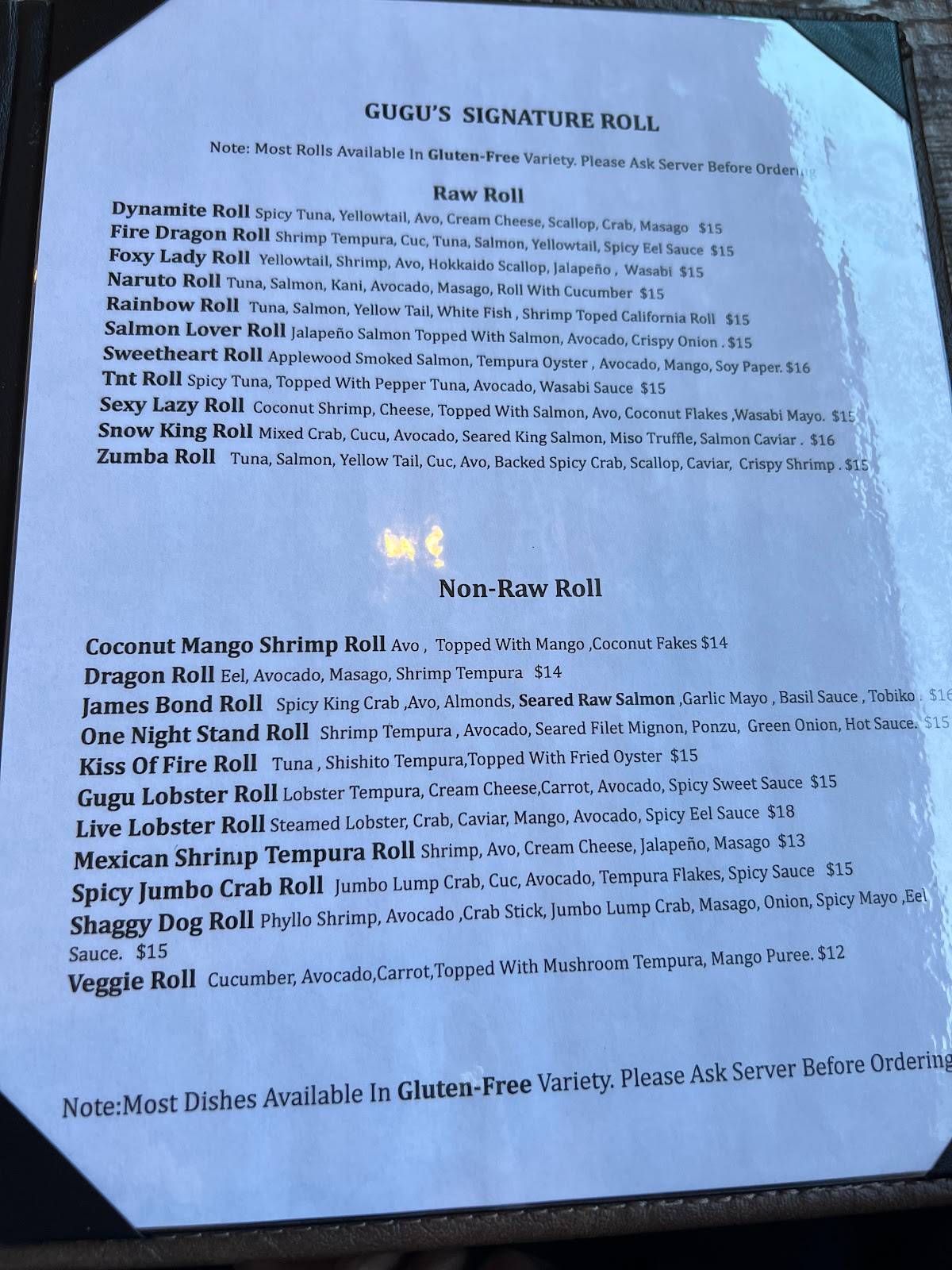 Menu at GuGu Asian Table restaurant, Kennett Square