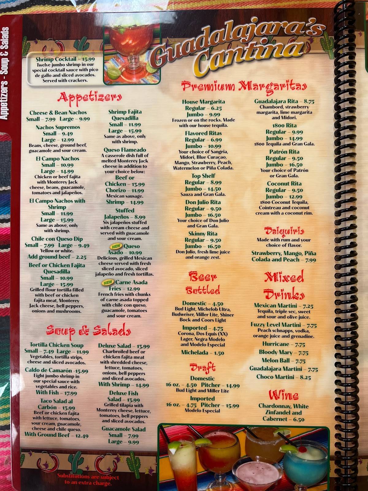 Menu at Guadalajara Mexican Express restaurant, Beaumont