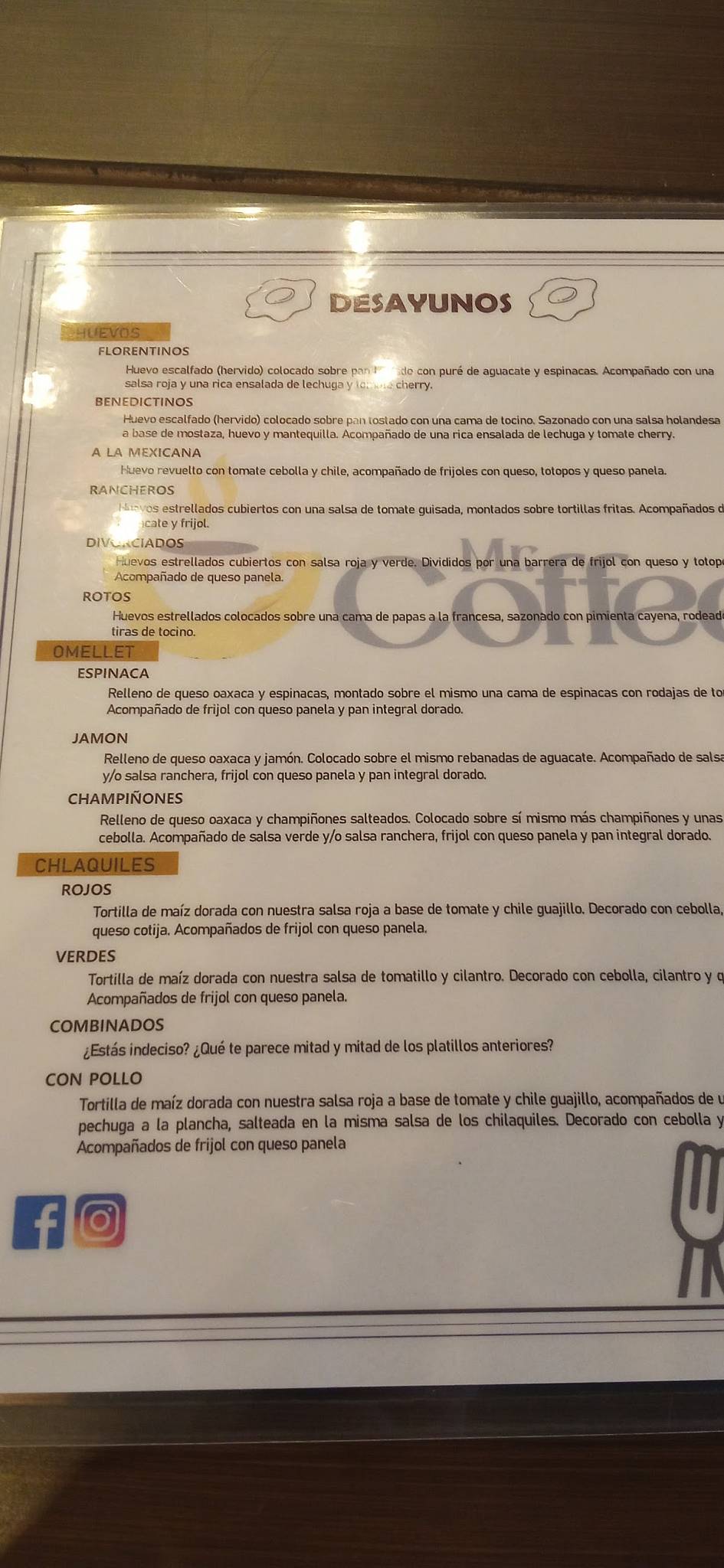 Carta del café Mr Coffee, Guasave