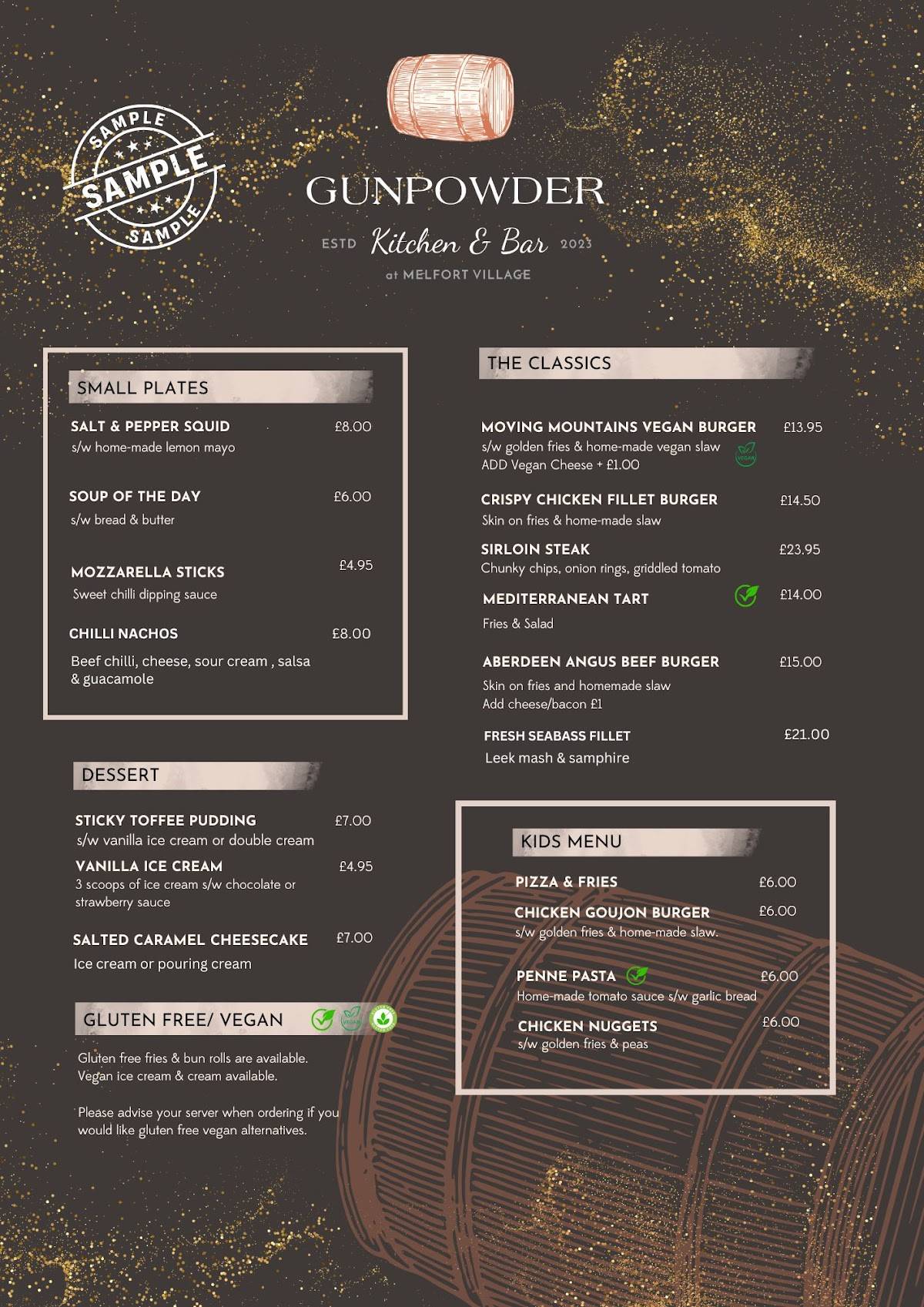 Menu at Gunpowder Kitchen & Bar at Melfort Village, Kilmelford