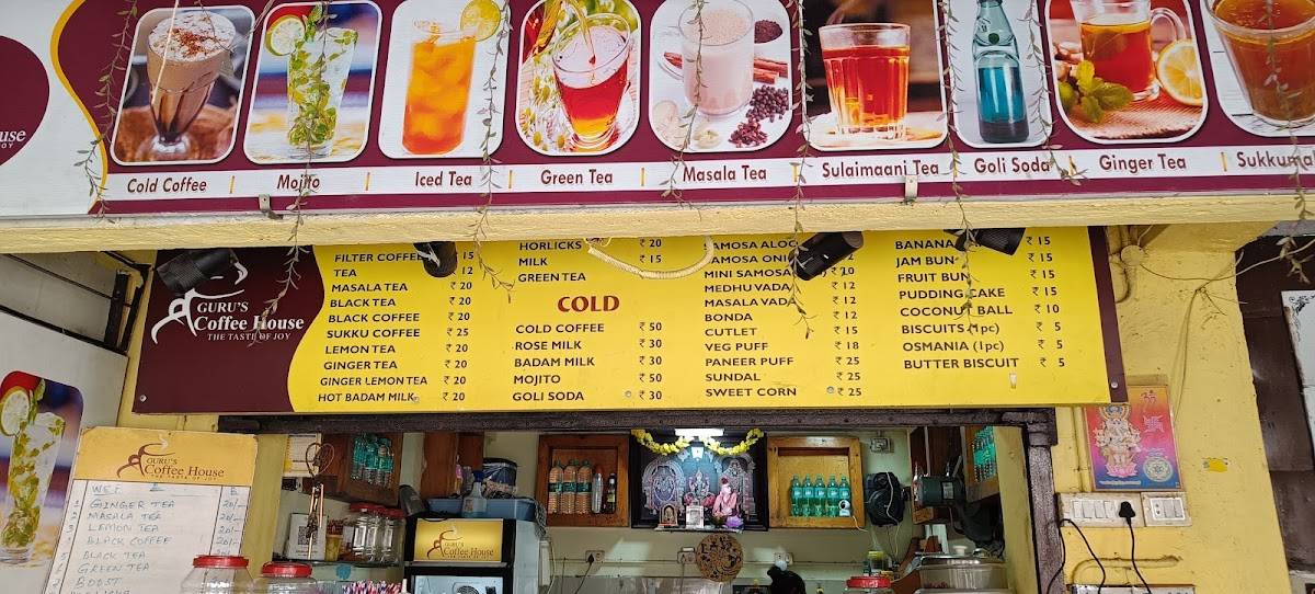 Menu at Guru's Coffee House, Chennai