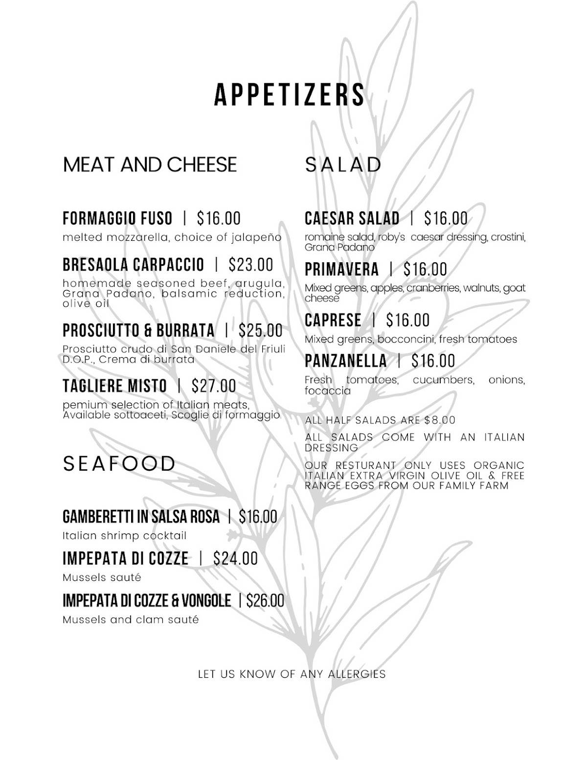 Menu at Gusto Ferrari pizzeria, Penticton