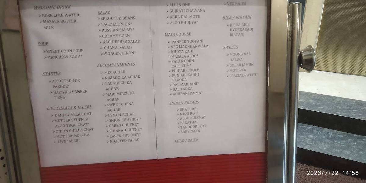 Menu at Gwalia Purani Delhi, Ahmedabad