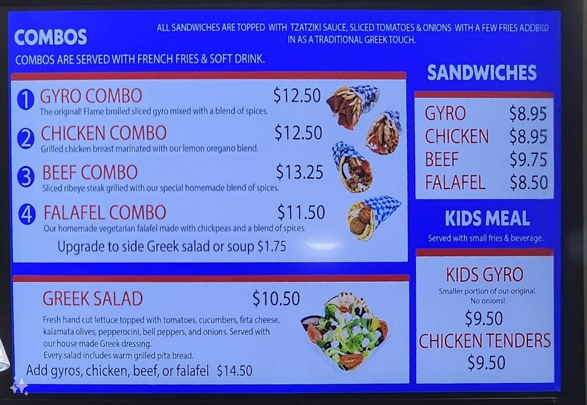 Menu at Gyroz fast food, Aurora, E Iliff Ave