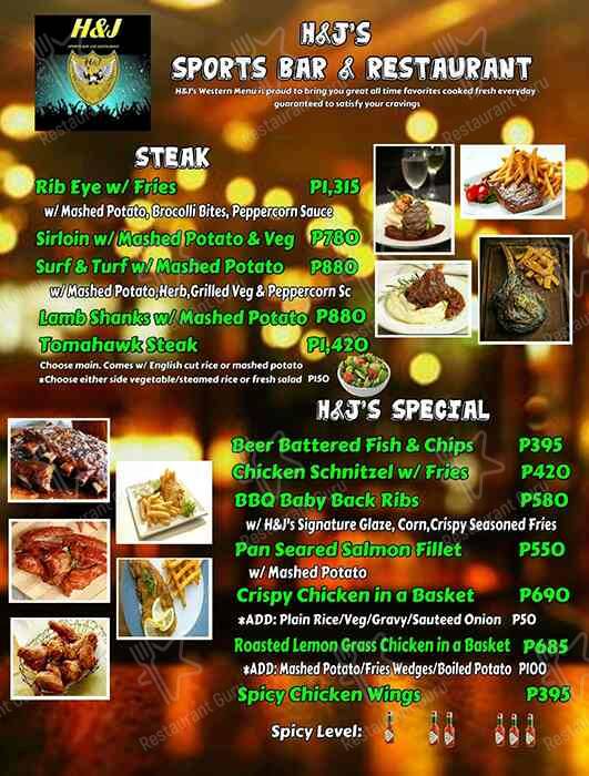 Menu at H&J Sports Bar and Restaurant, Makati