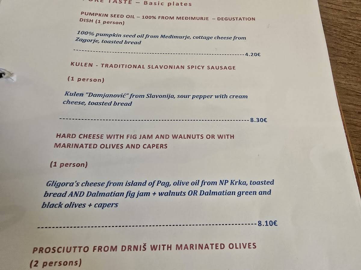 Menu at HERITAGE - Croatian Street Food & Shop restaurant, Zagreb