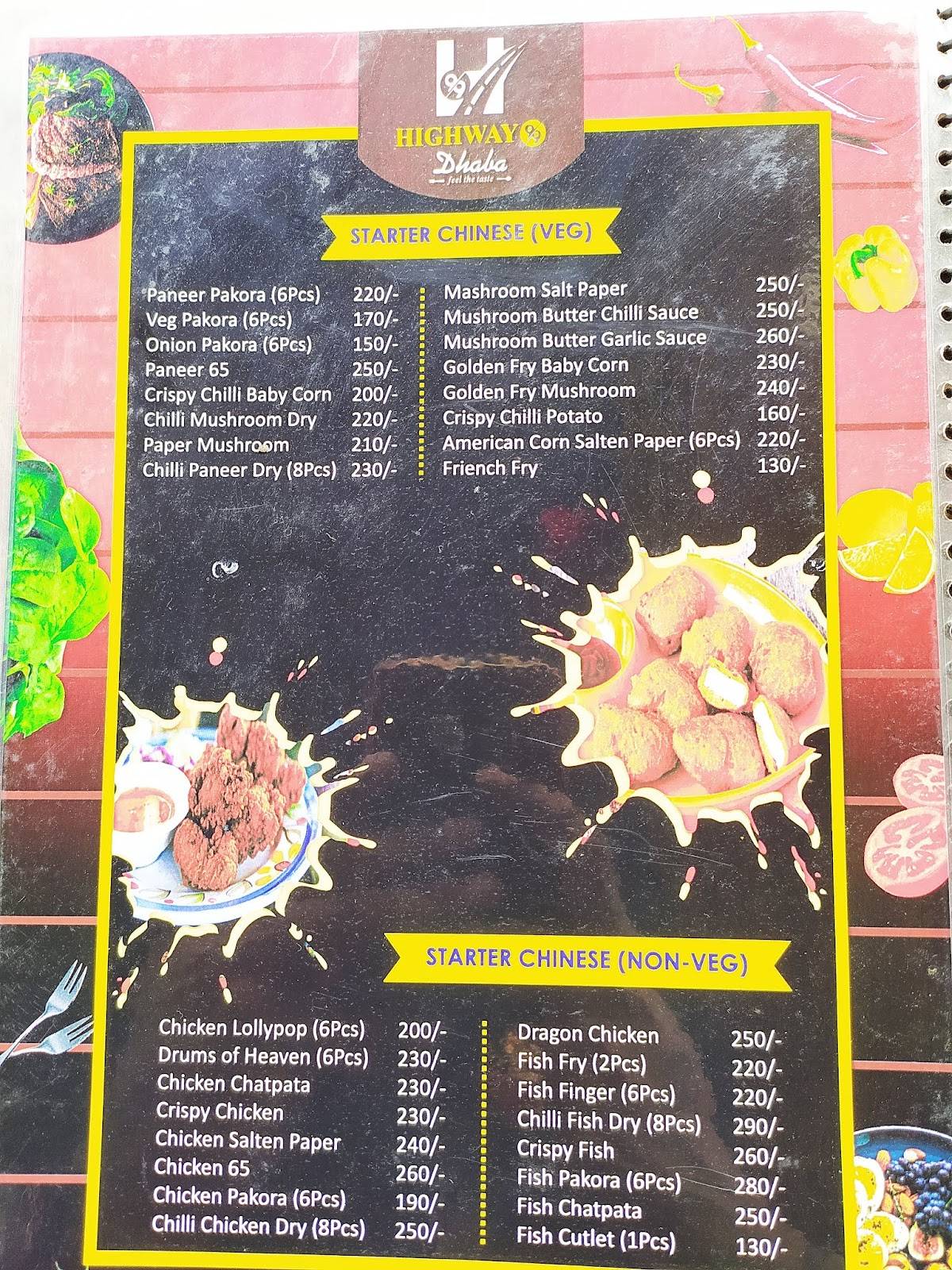 Menu at HIGHWAY 99 DHABA, India