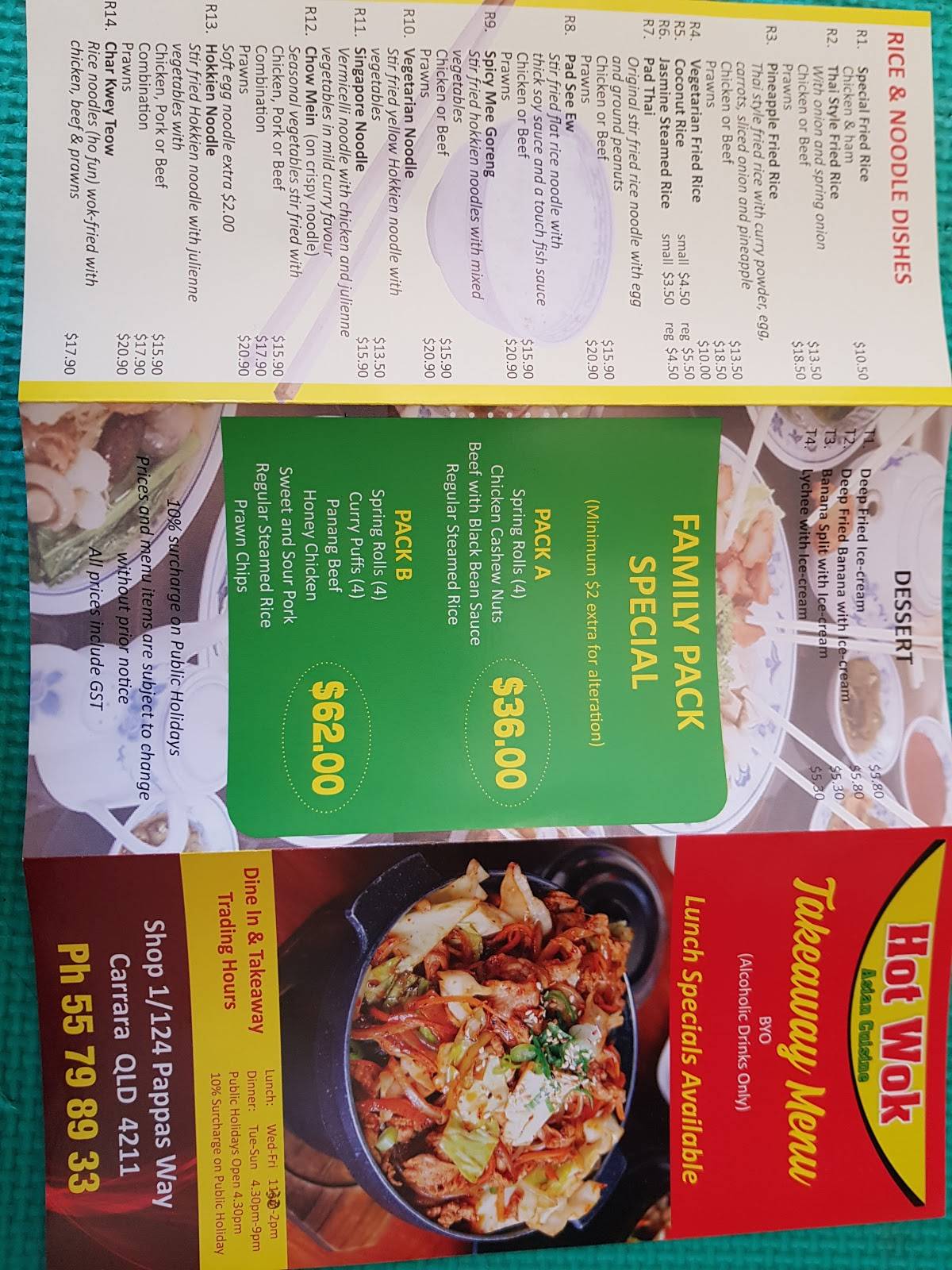 Menu at HOT WOk RESTAURANT, Carrara