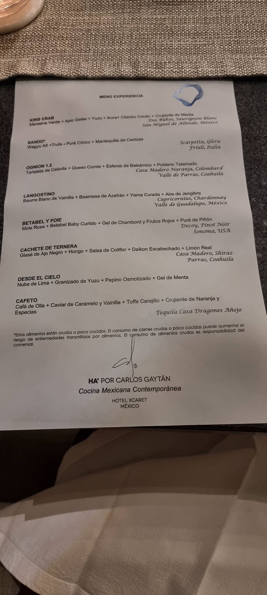 Carta de Ha - Restaurante Hotel Xcaret, Playa del Carmen