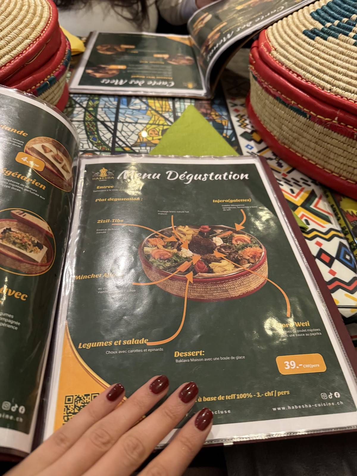 Carta de Habesha Cuisine, Ginebra