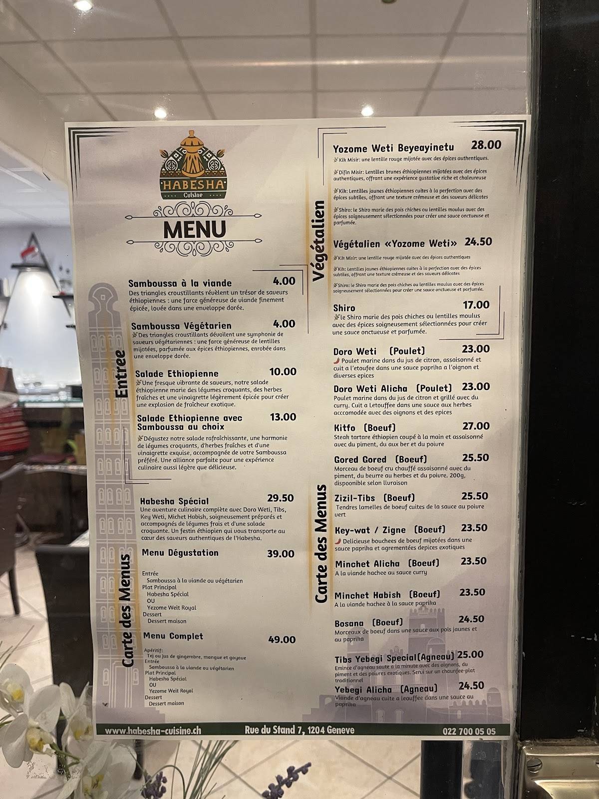 Menu au Habesha Cuisine, Genève