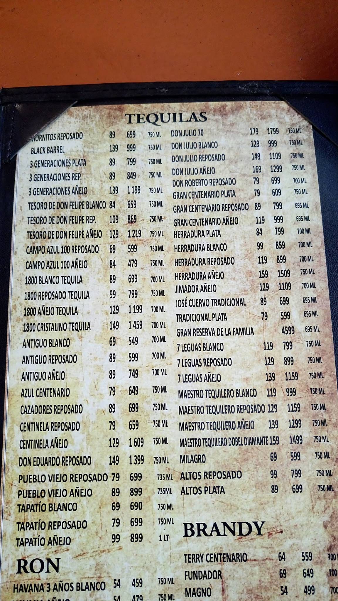 Carta del restaurante Hacienda Canelos, Zapopan