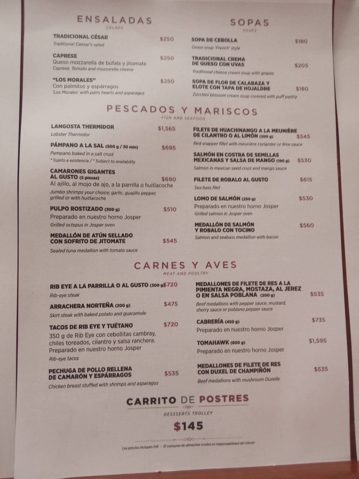 Carta Del Restaurante Hacienda Del Los Morales Ciudad López Mateos