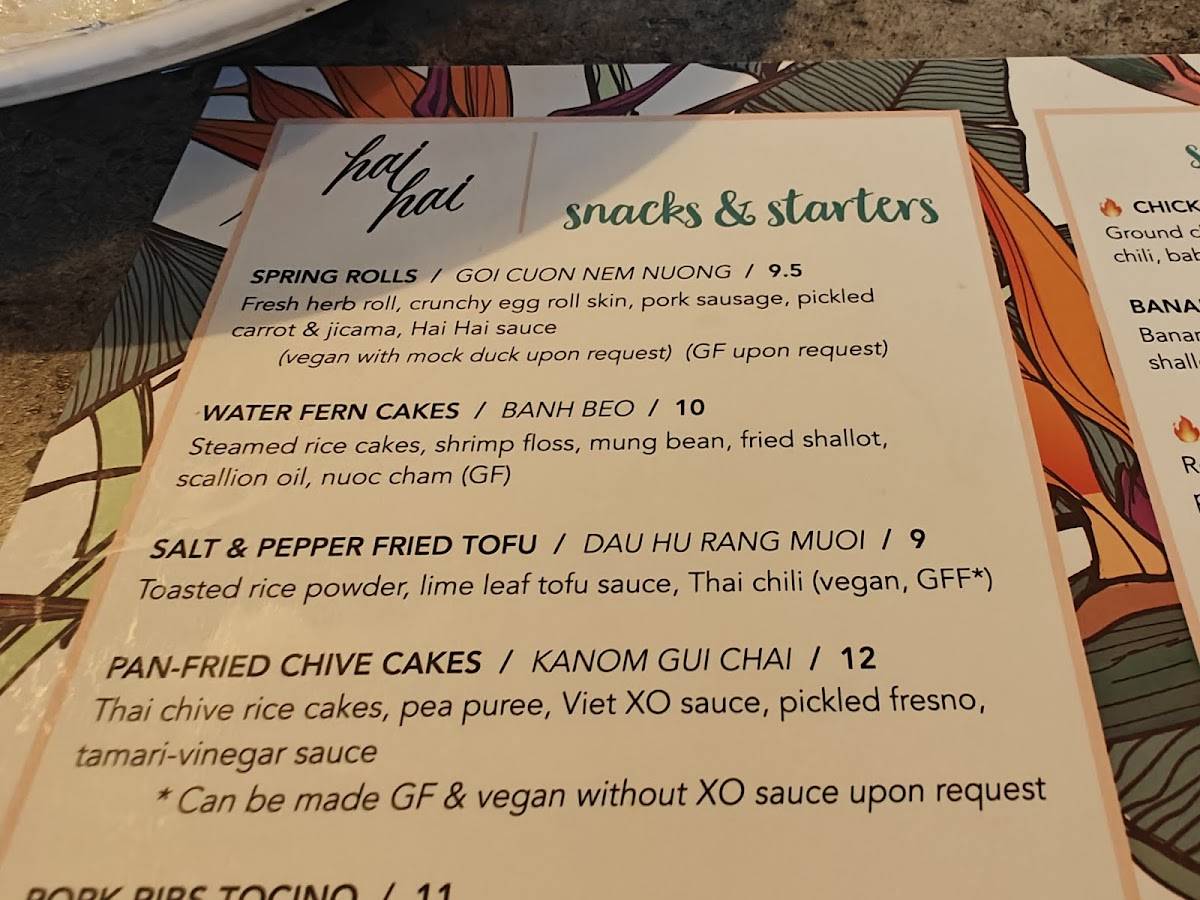 Menu at Hai Hai restaurant, Minneapolis