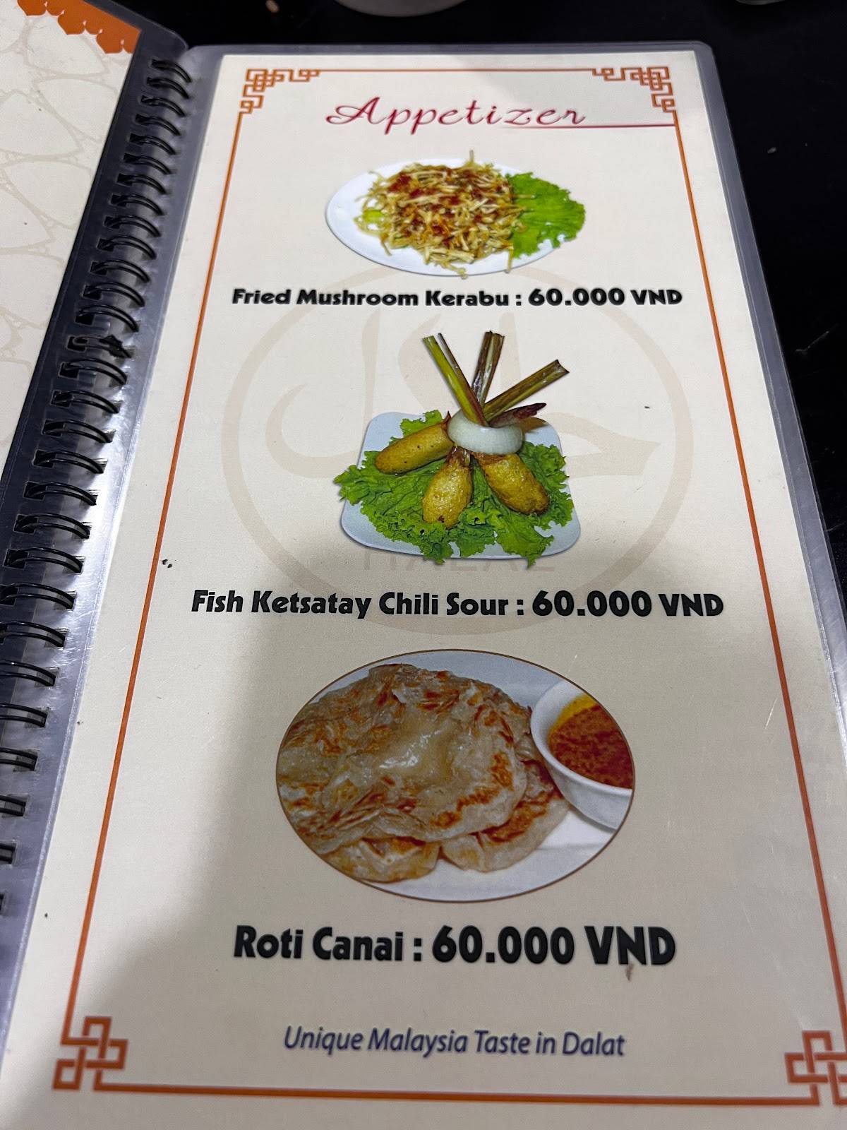 Menu at Halal Restaurant Kampung Melayu, Dalat