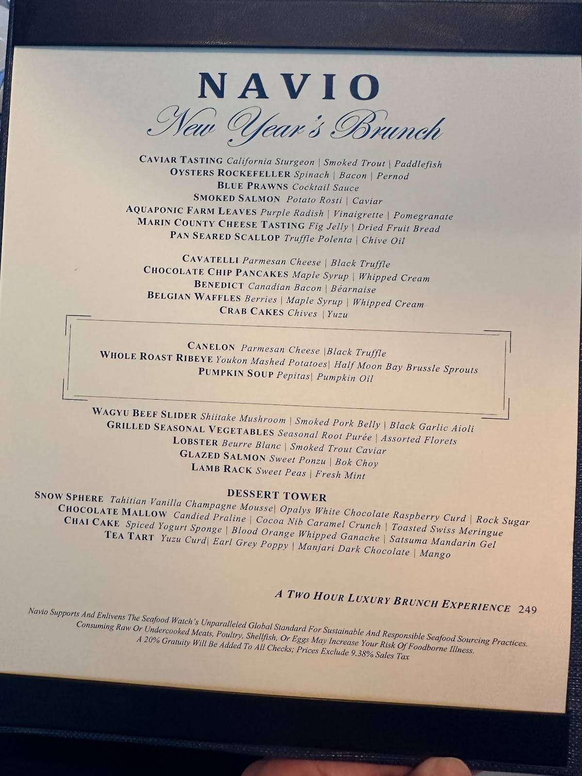 Menu at Navio restaurant, Half Moon Bay